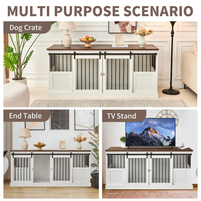 Tucker Murphy Pet™ 70.86‘’ Large Dog Crate Furniture, Wooden Dog Kennel ...